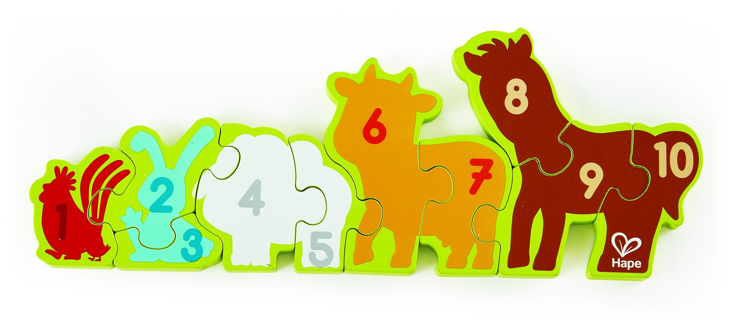 Puzzle din lemn pentru copii cu numere si animale de la ferma - Mara ...